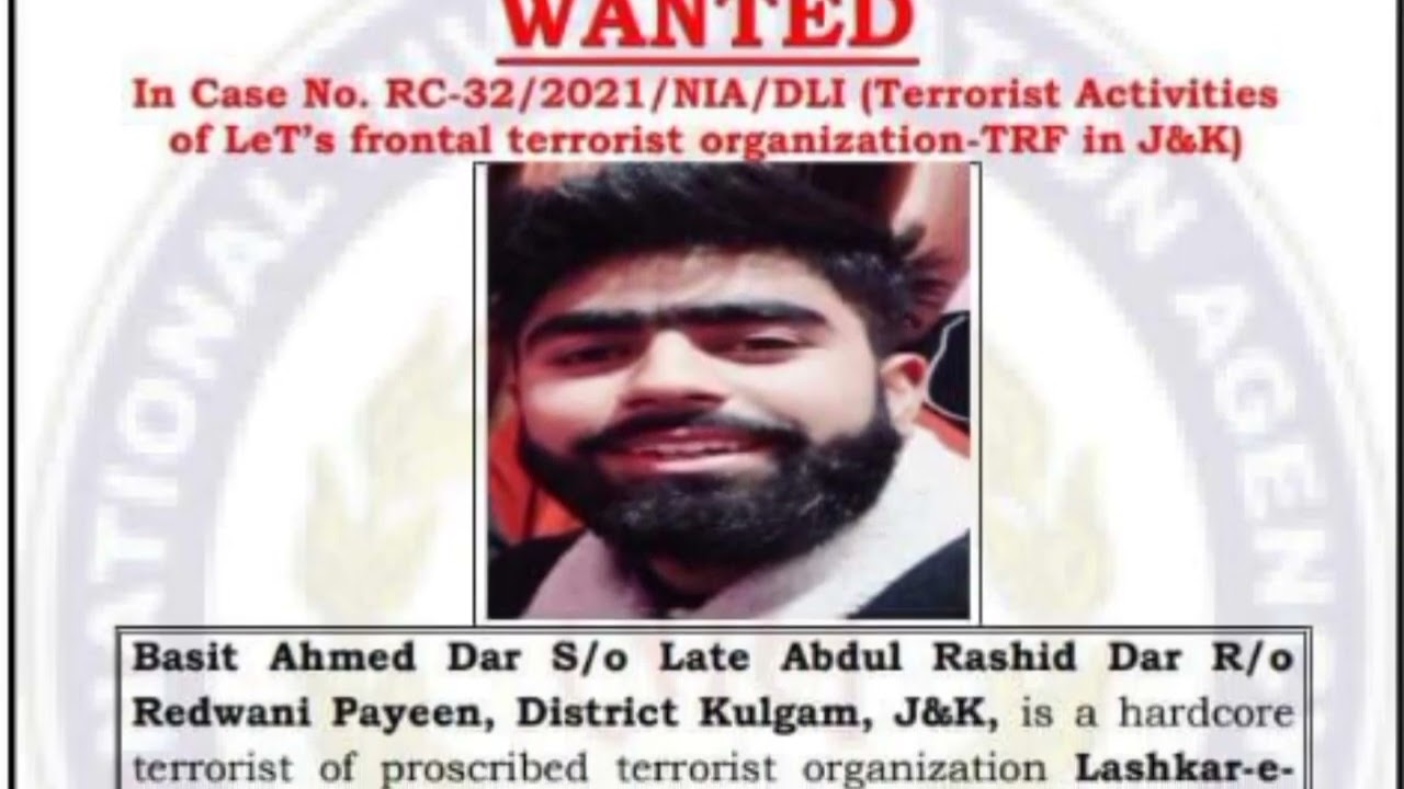 NIA announces fresh reward of 10 Lakh on TRF militant Basit Dar - The ...