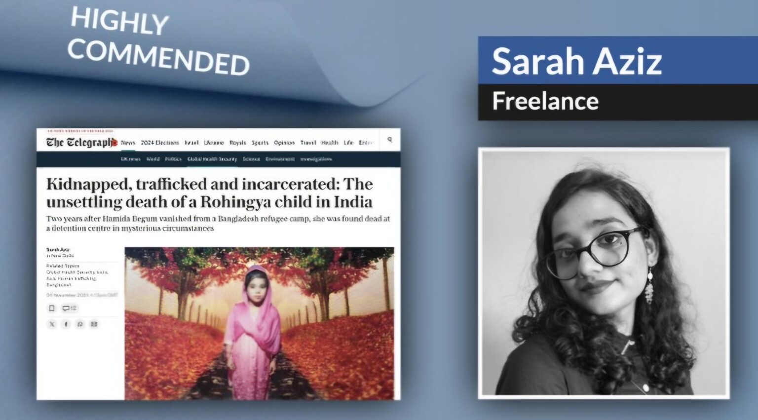 Kolkata student Sarah Aziz wins top British journalism award - The ...
